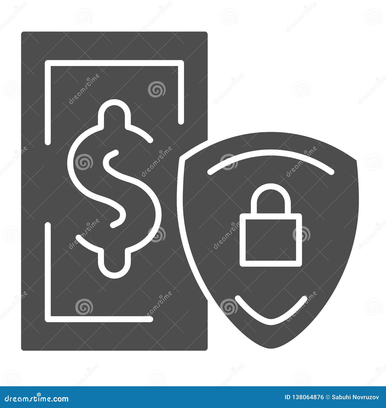 Secure Money Solid Icon. Banknote and Shield Vector Illustration ...