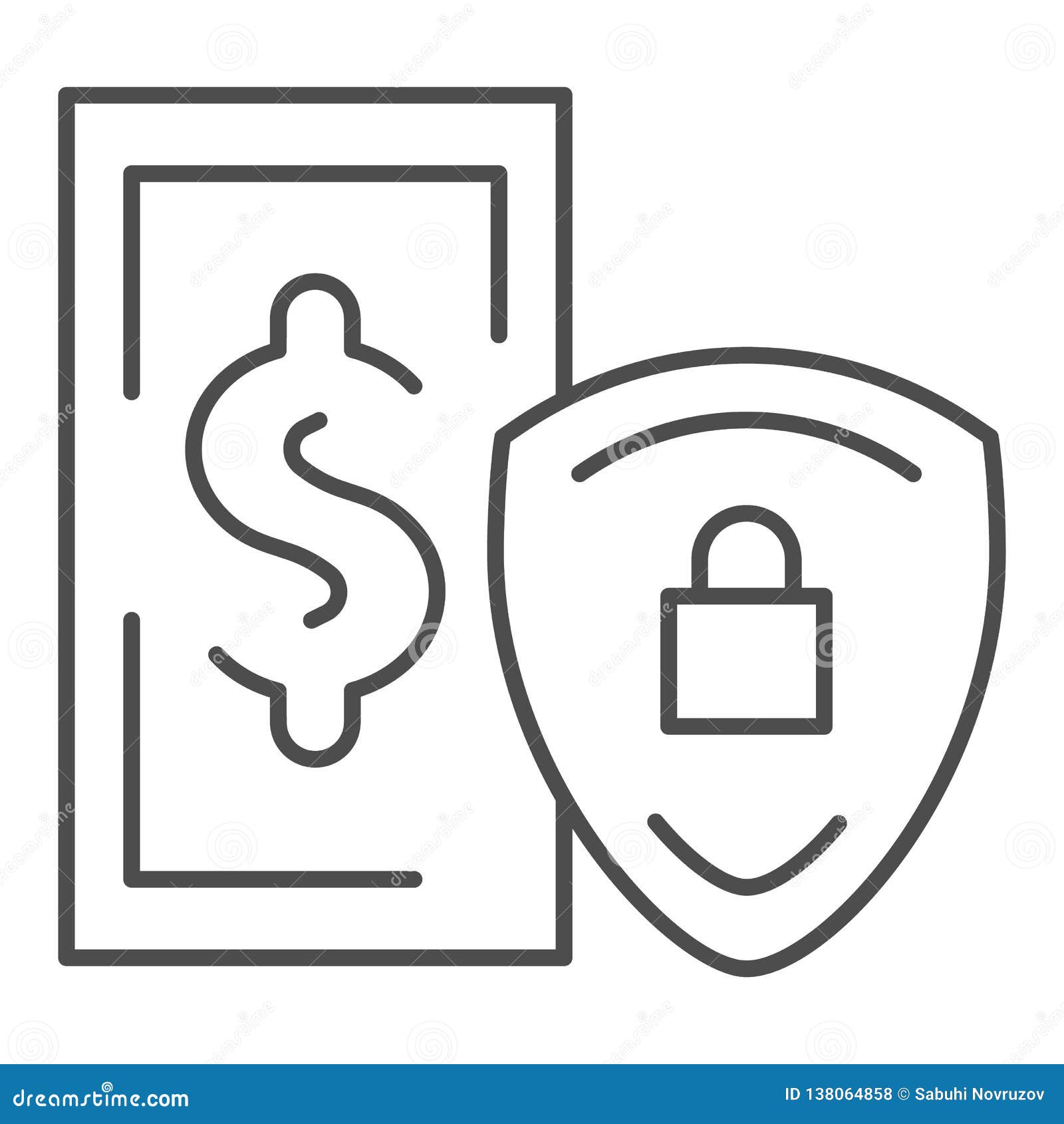 Secure Money Thin Line Icon. Banknote and Shield Vector Illustration ...