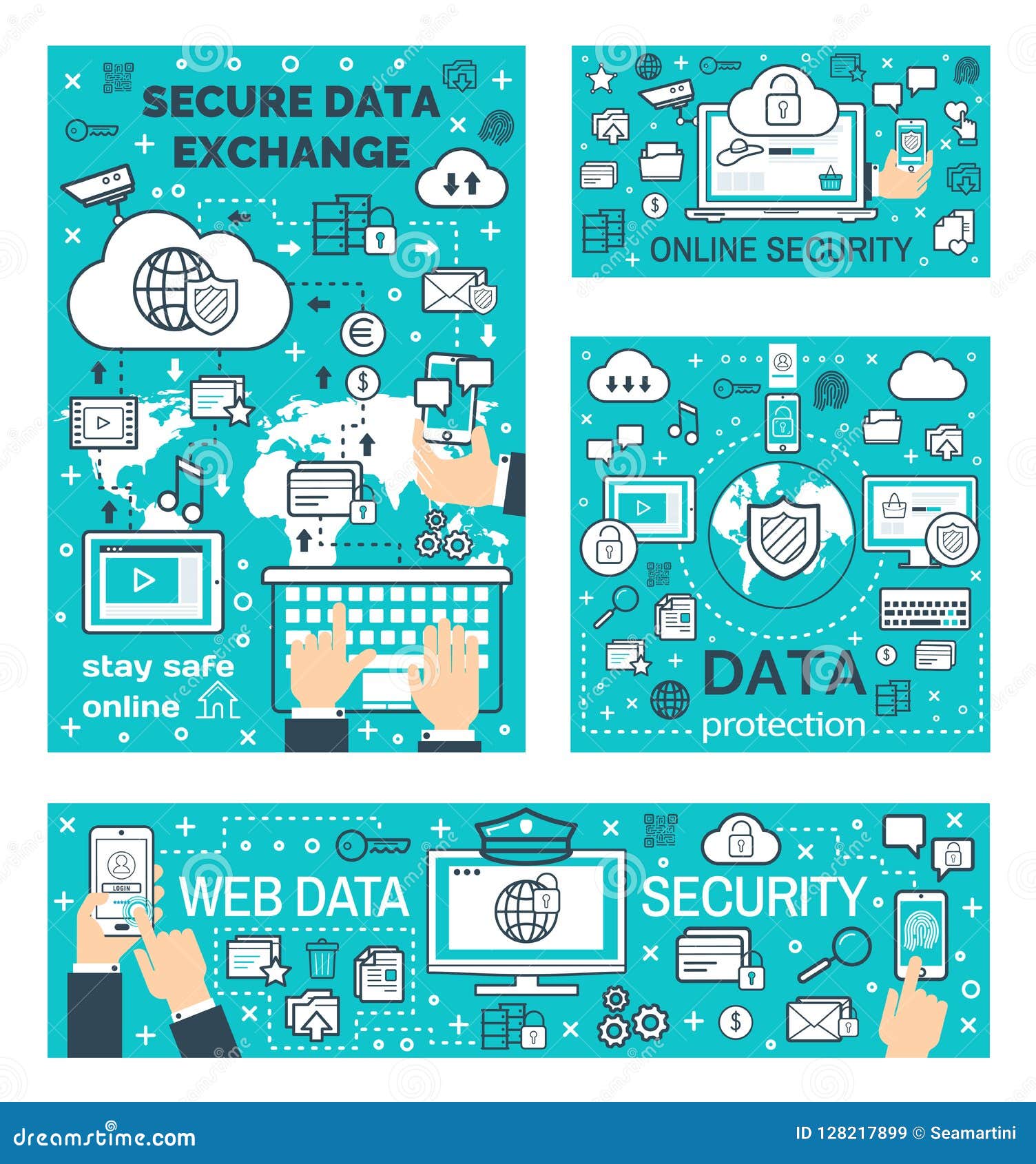 Secure Online Data Exchange in Internet Stock Vector - Illustration of ...