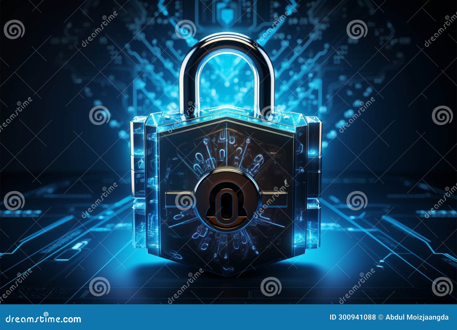 Secure Online Padlock on Blue Background, Cyber Security Concept, 3D ...