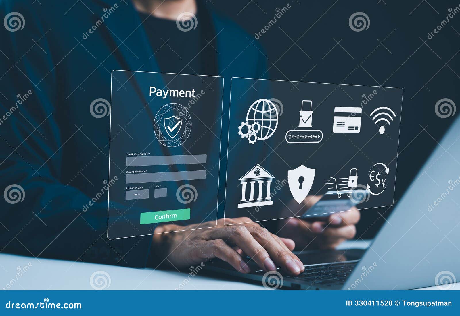 Secure Online Payment Transaction Process Concept. Businessman ...