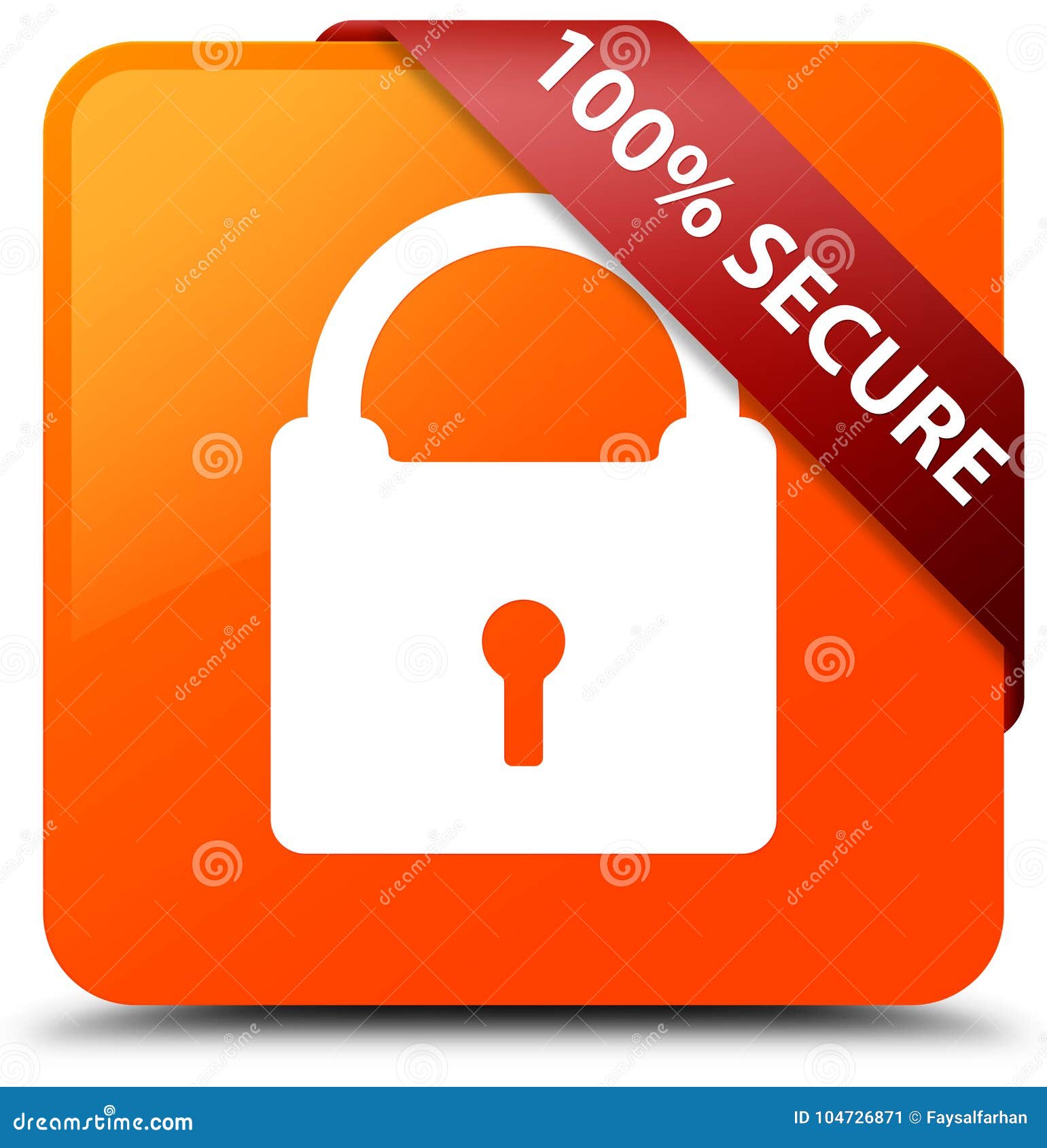 100 Secure Orange Square Button Red Ribbon in Corner Stock Illustration ...