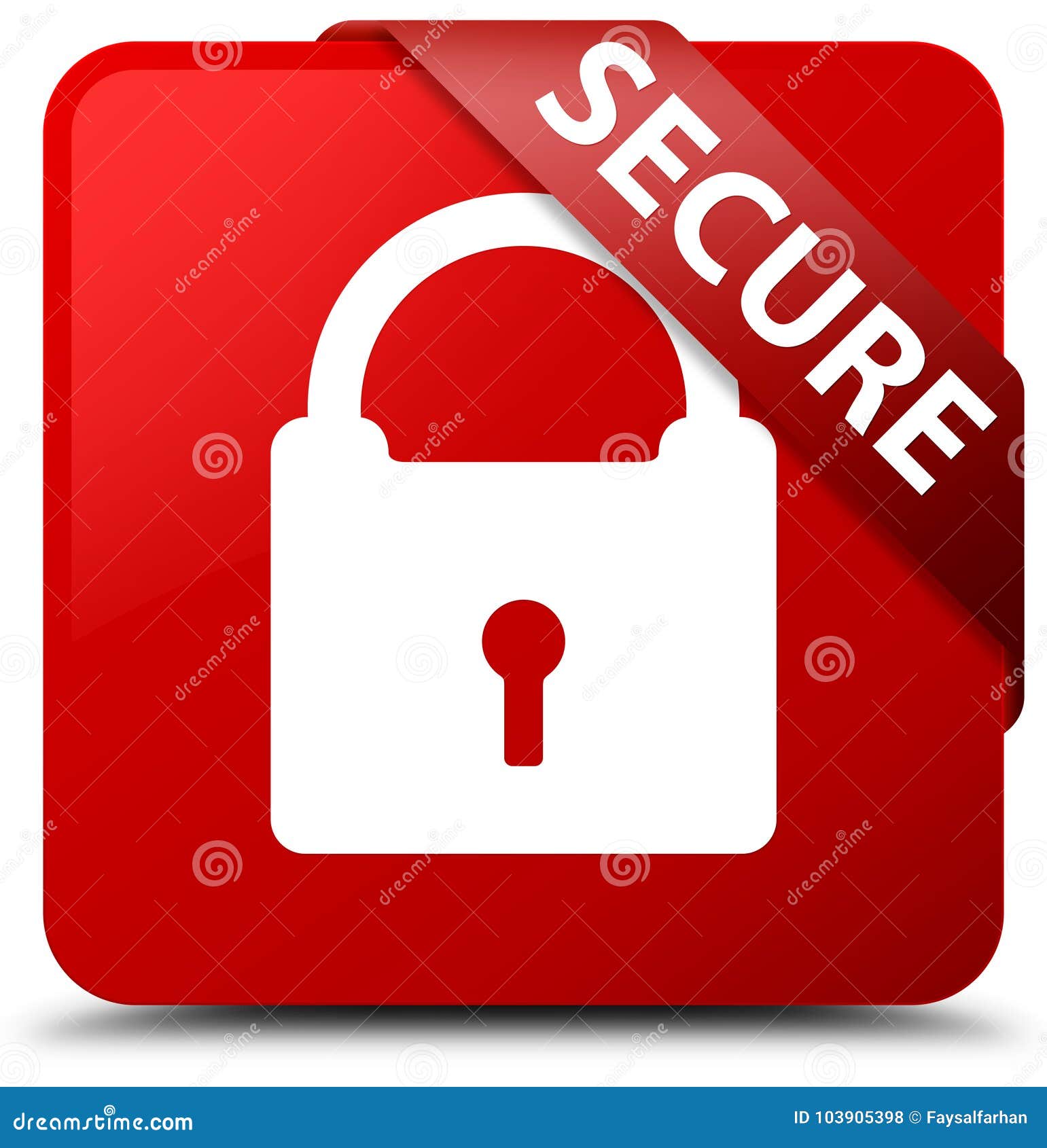 Secure (padlock Icon) Red Square Button Red Ribbon in Corner Stock ...