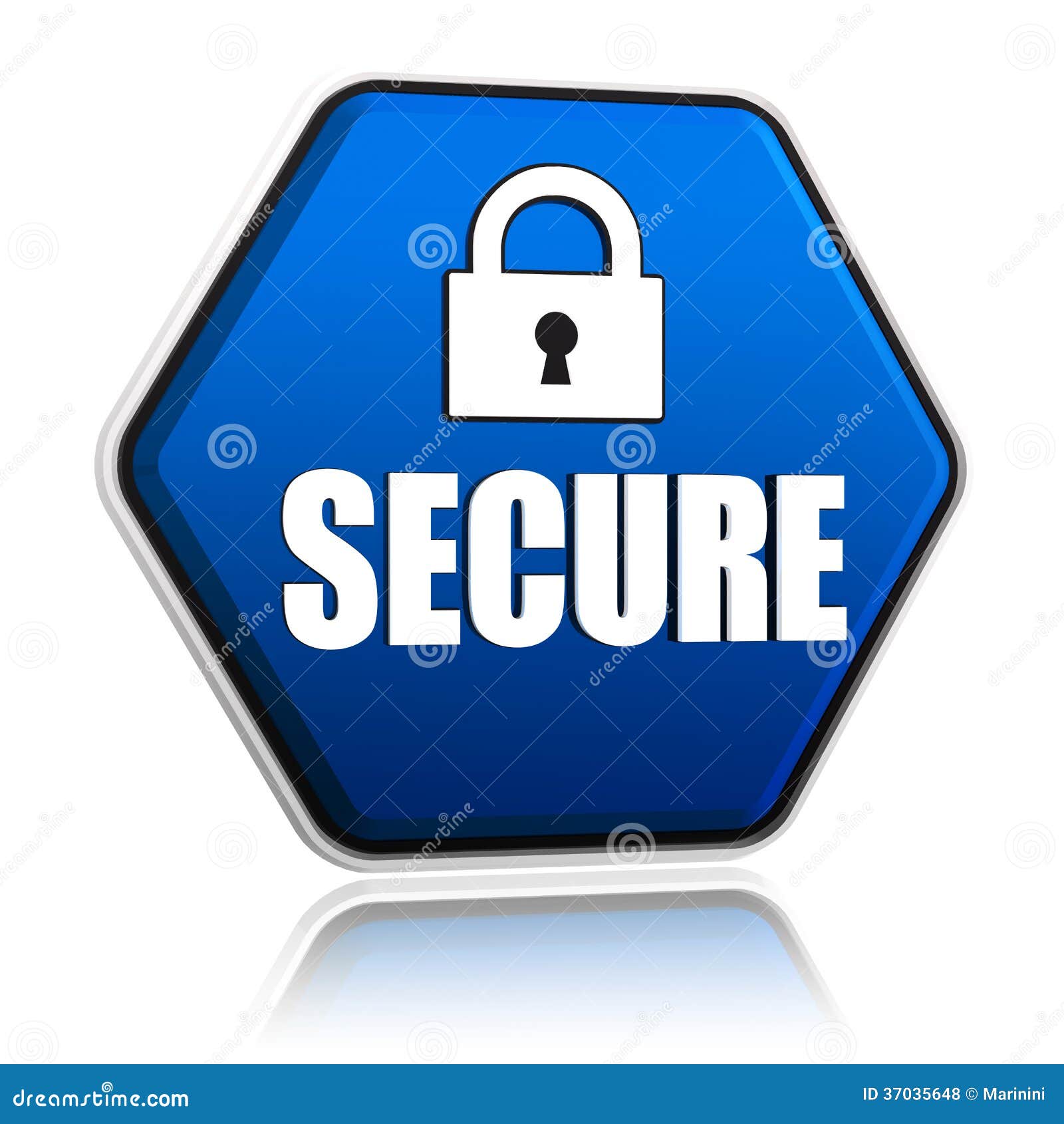 Secure and Padlock Sign on Blue Hexagon Banner Stock Illustration ...