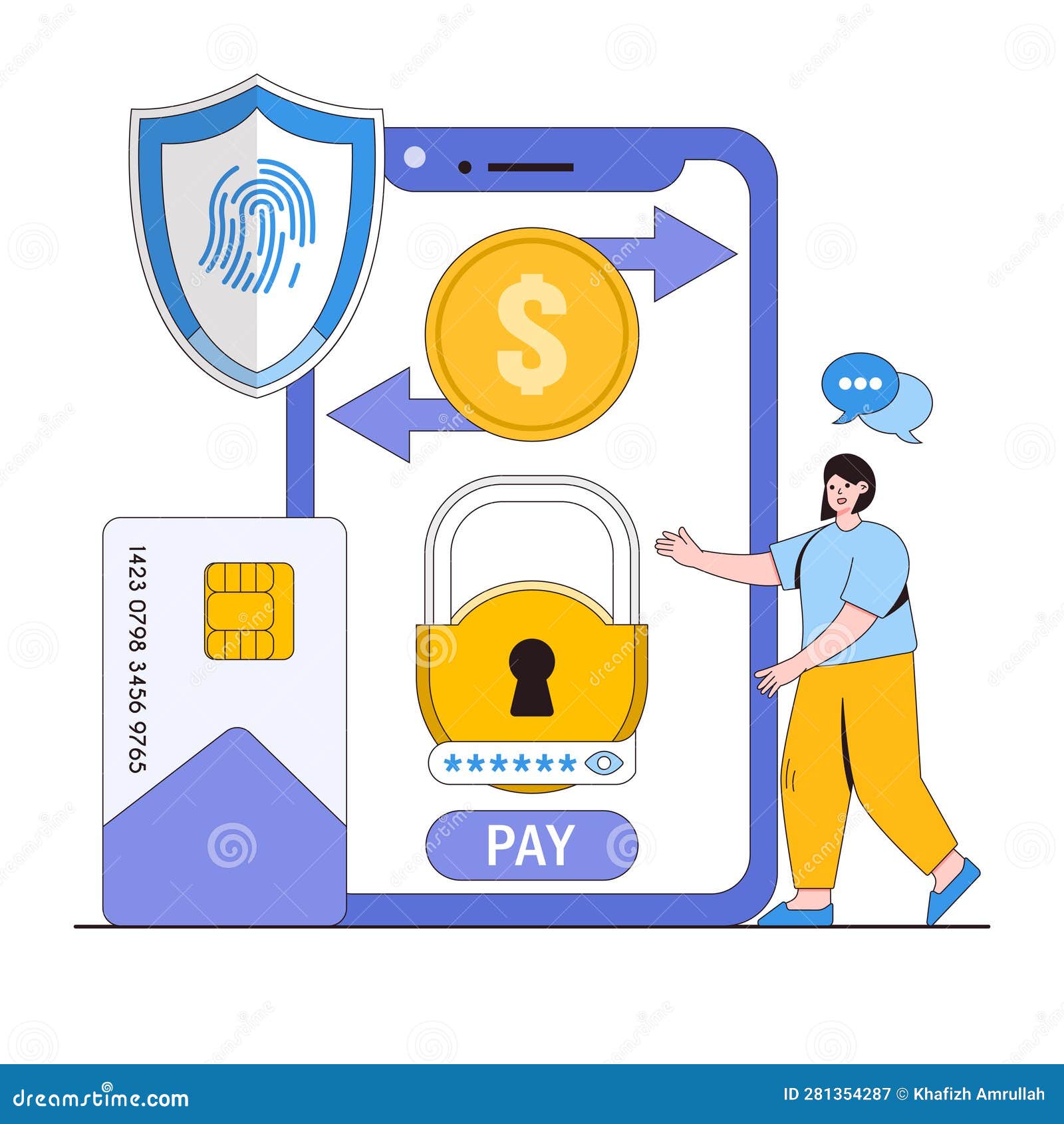 Secure Payment Transactions Vector Illustration Concept With Characters ...