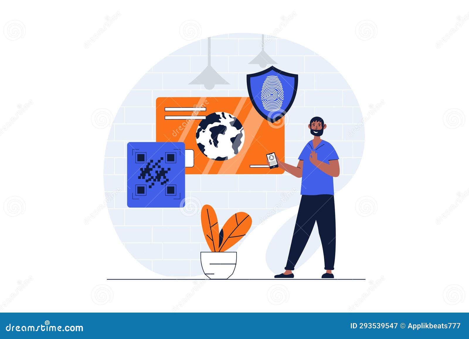 Secure Payment Web Concept with Character Scene. Man Using Protection ...