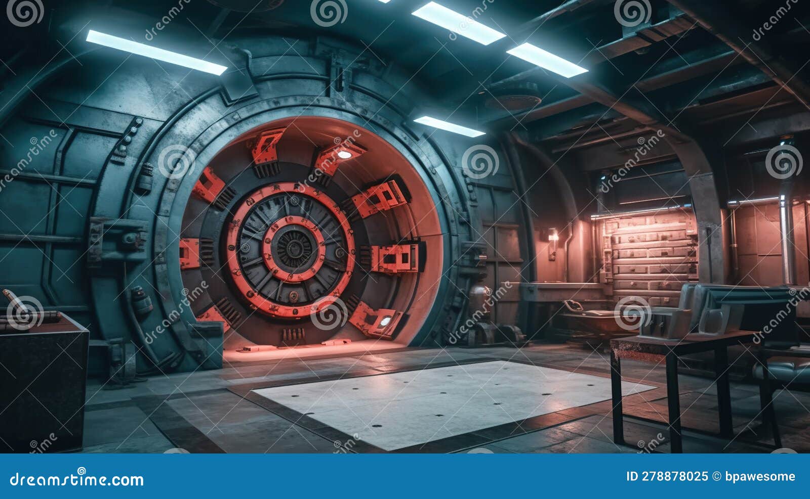 Massive Vault Door In A Dark Room Depicting Security And Safety In A ...