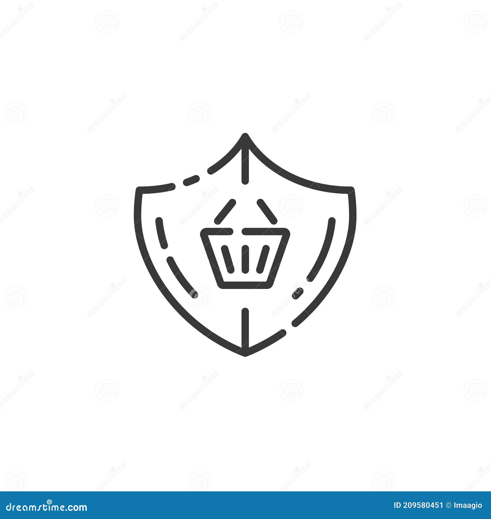 Secure Purchase Thin Line Icon. Security Shield and Shopping Basket ...