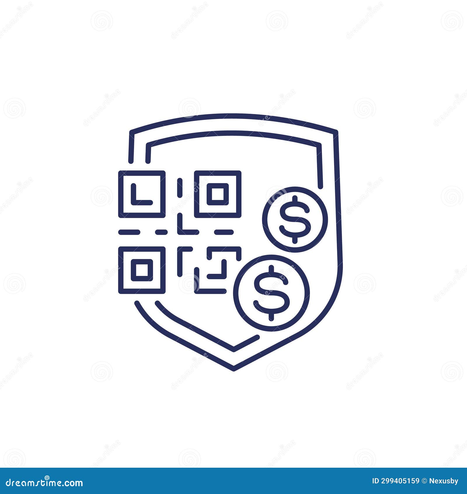 Secure Qr Code Payment Line Icon with a Shield Stock Illustration ...