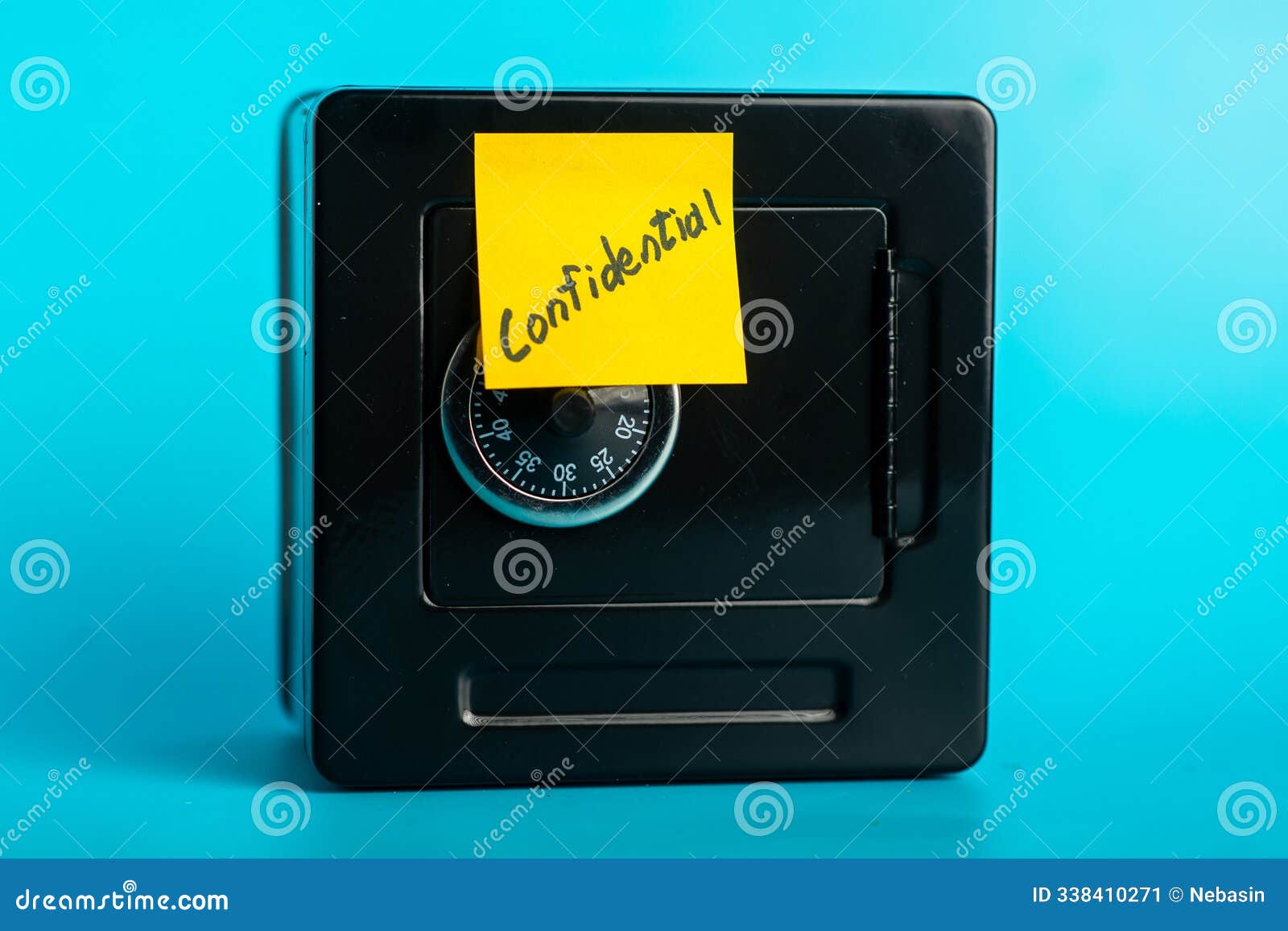 Secure Safe with Confidential Sticky Note Against Blue Background Stock ...