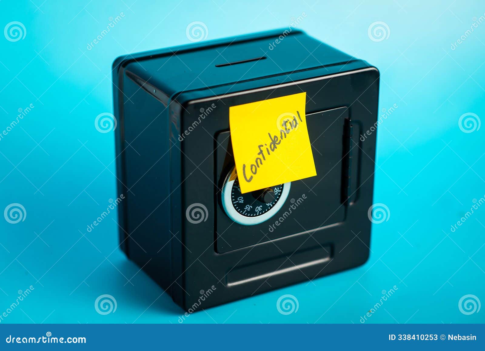 Secure Safe with Confidential Sticky Note on Blue Background Stock ...