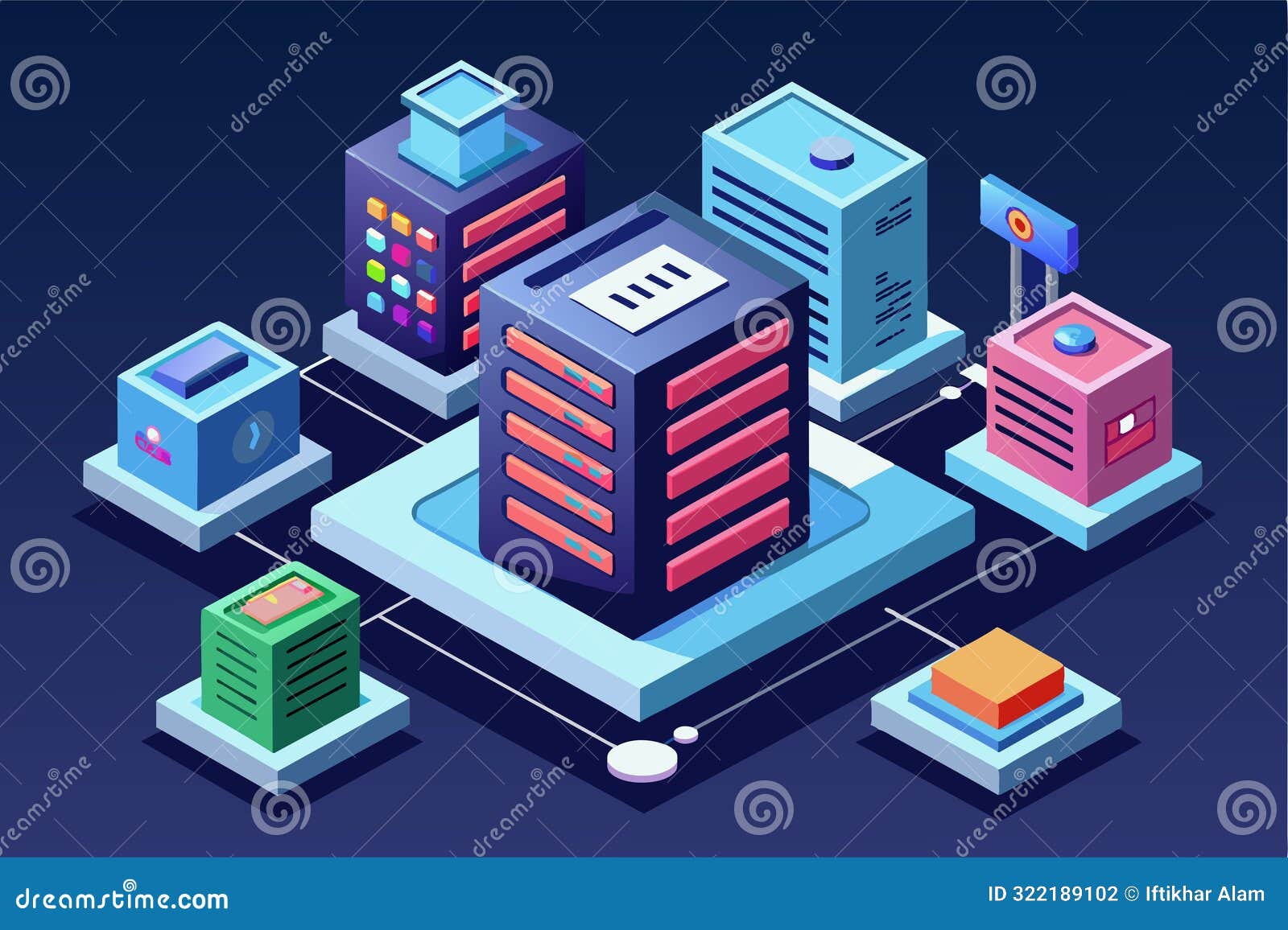 A Secure Server Network is Shown in an Isometric Illustration, with ...