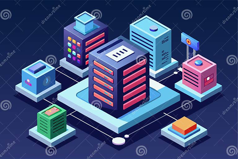 A Secure Server Network is Shown in an Isometric Illustration, with ...