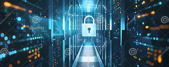 Server Room with Digital Lock Symbolizing Data Security Stock Image ...
