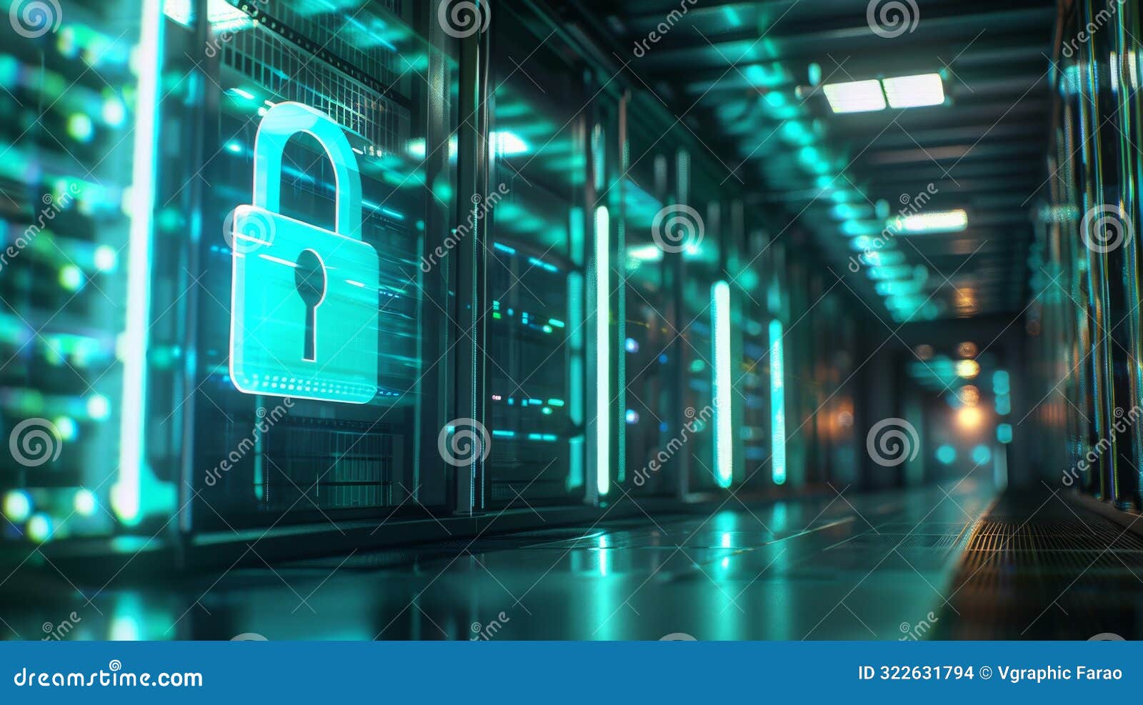 Secure Server Room with Digital Padlock Symbol, Data Security ...