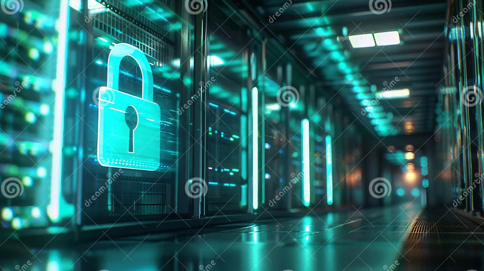 Secure Server Room with Digital Padlock Symbol, Data Security ...