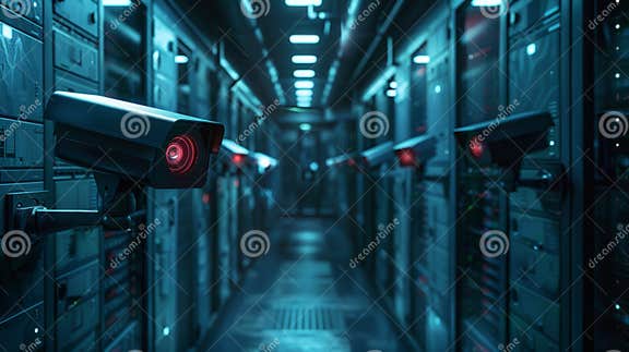 A Secure Server Room Featuring Multiple Security Cameras and High-tech ...