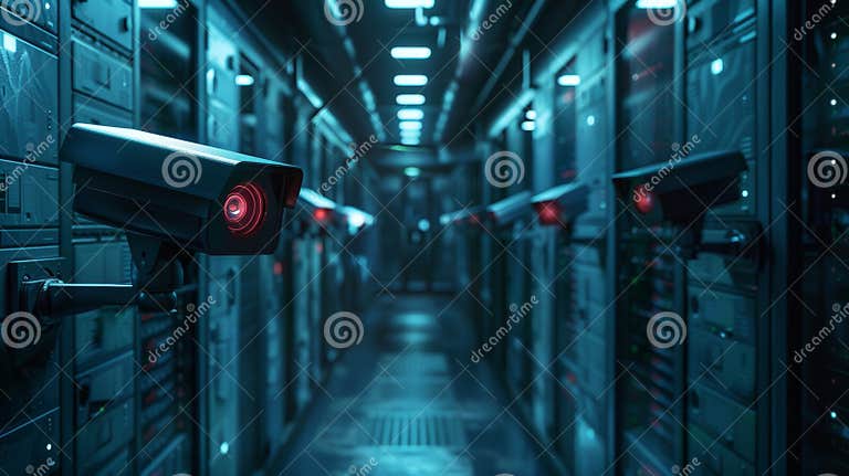 A Secure Server Room Featuring Multiple Security Cameras and High-tech ...
