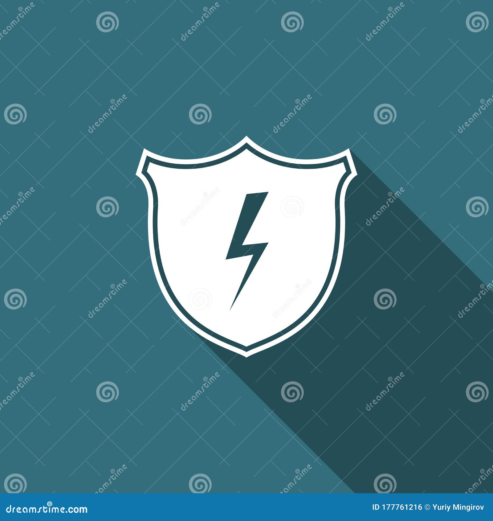 Secure Shield with Lightning Icon Isolated with Long Shadow Stock ...