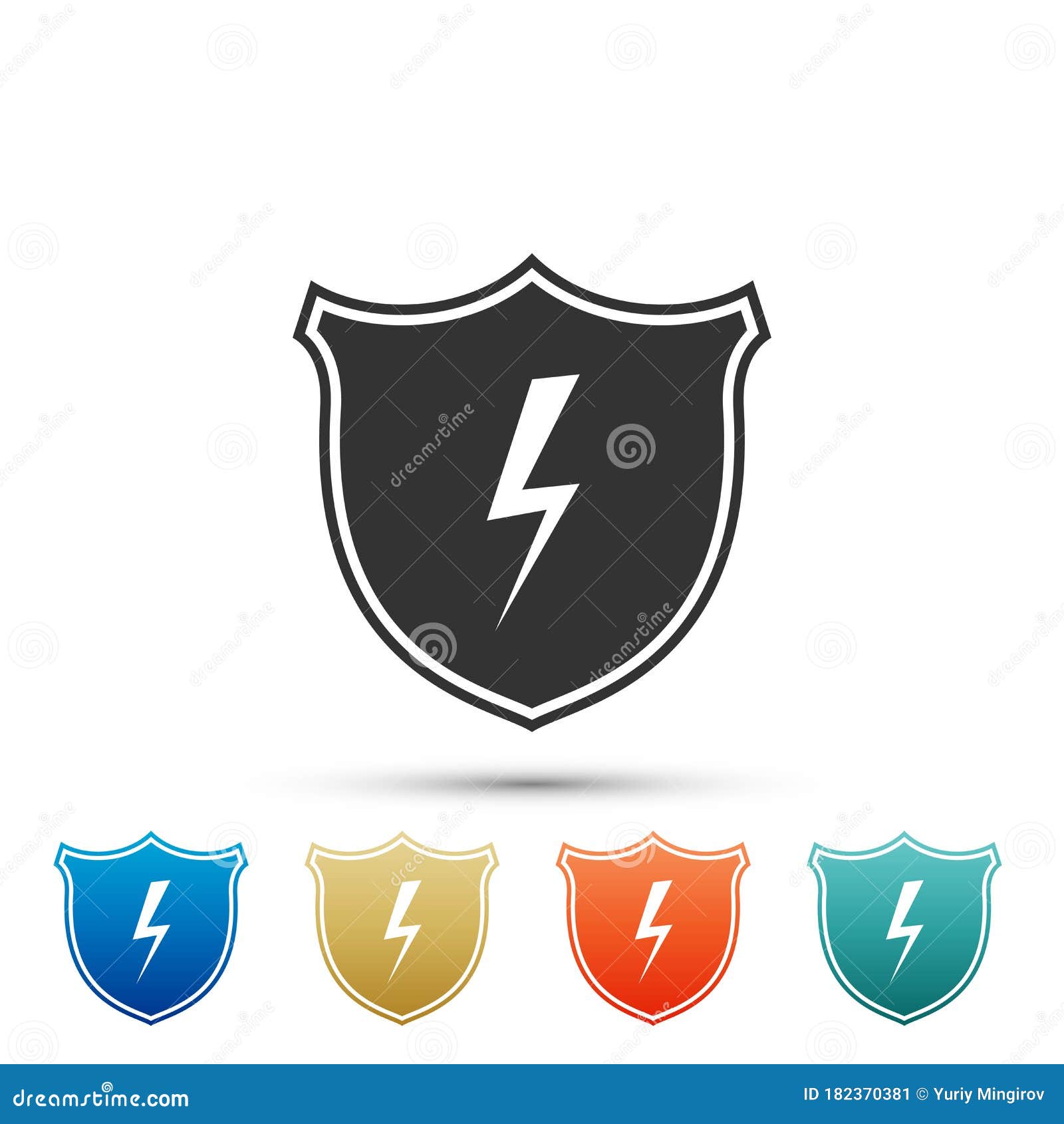 Secure Shield with Lightning Icon Isolated on White Background. Set ...