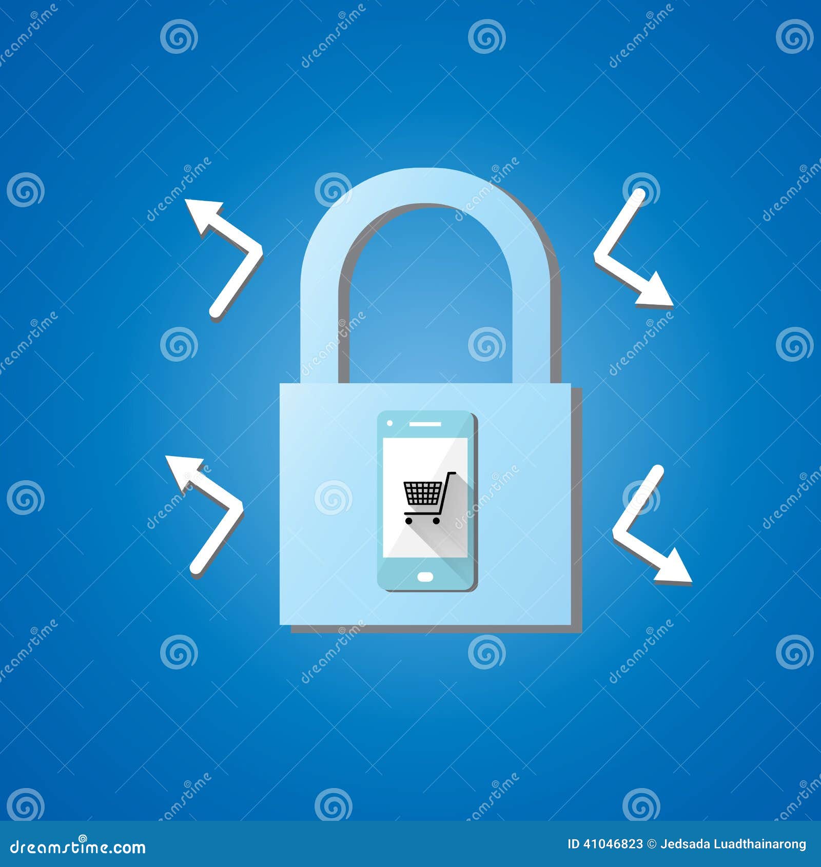 Secure Shopping Cart Icon on Steel Padlock Stock Vector - Illustration ...