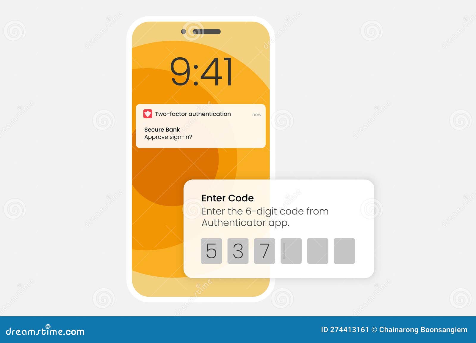 Secure Sign In With 2 Factor Authentication On Mobile Ui Template Stock Vector Illustration Of
