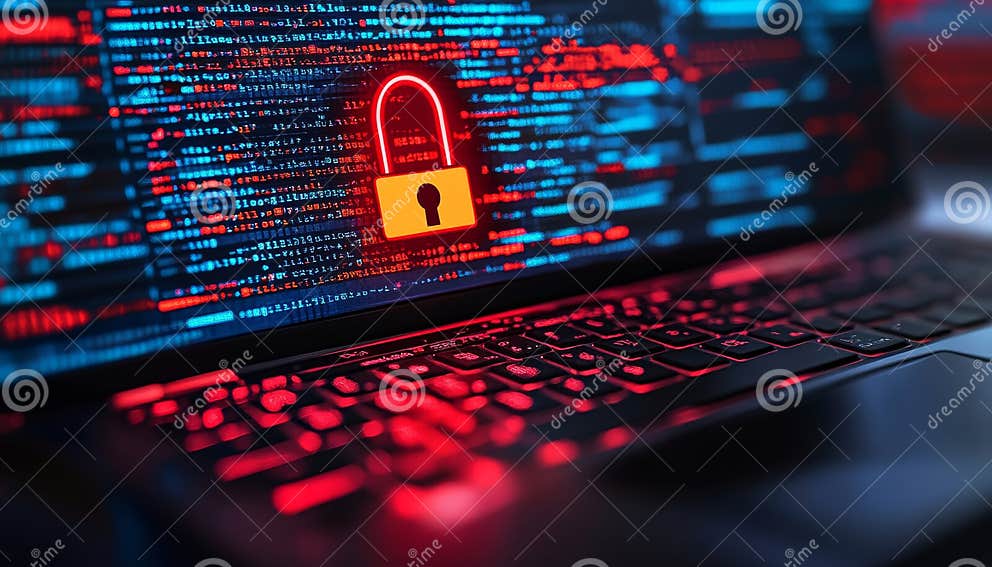 Secure Software Development Code on Screen with Illuminated Padlock Symbolizing Data Protection ...