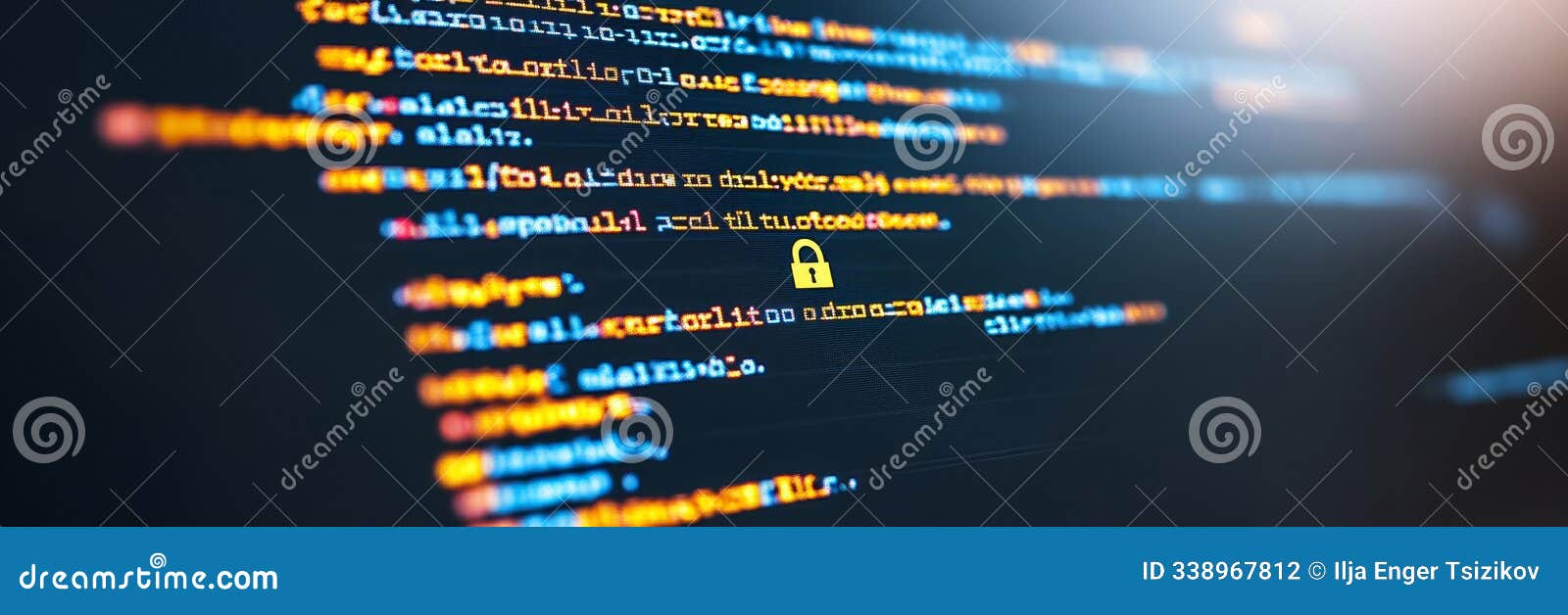 Secure Software Development Code on Screen with Padlock Symbol ...