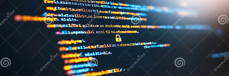 Secure Software Development Code on Screen with Padlock Symbol ...