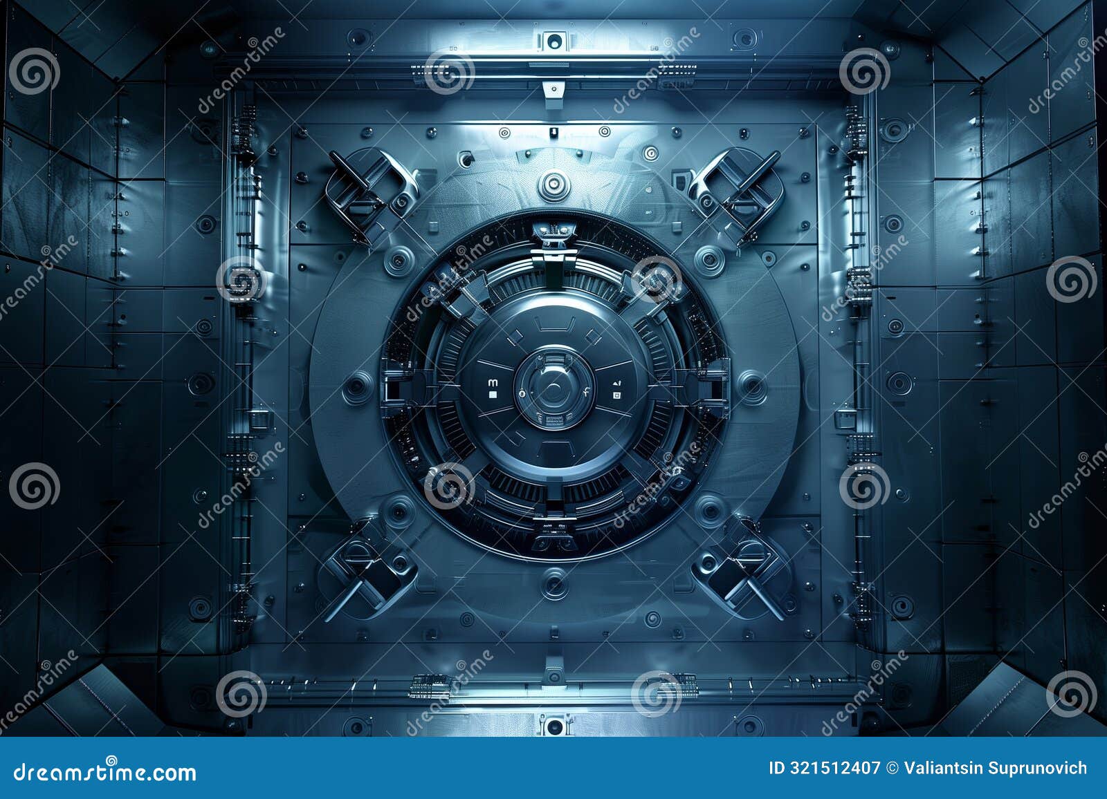 Secure System with a Futuristic Vault Door. Metallic and Solid, this ...