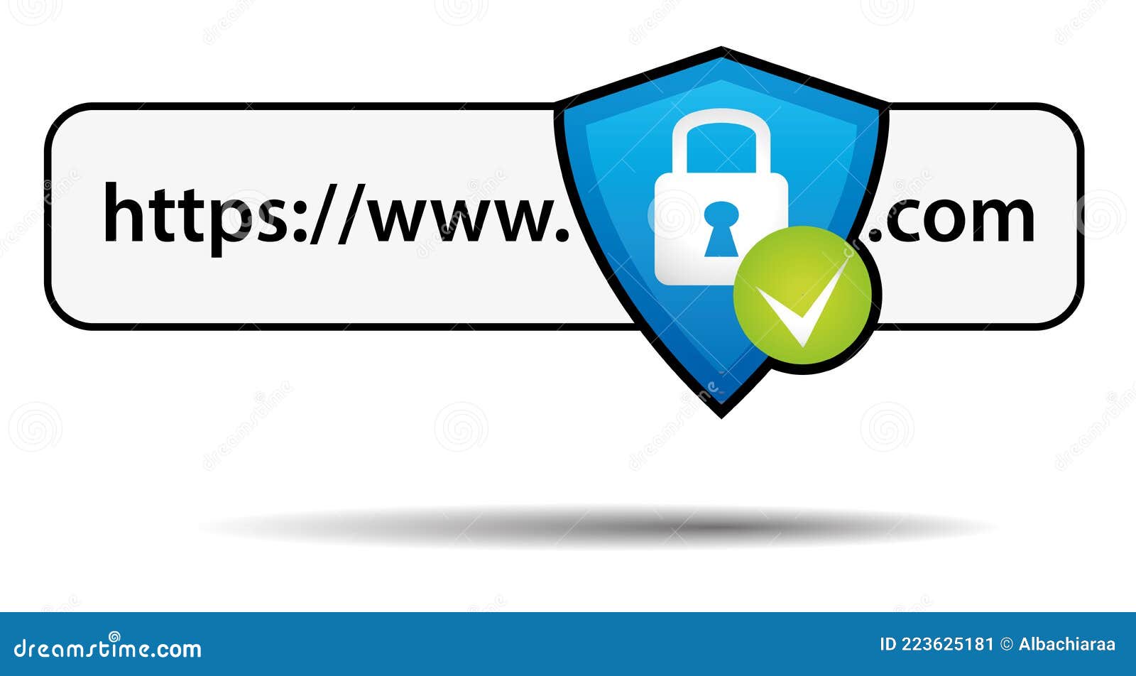 Secure Website. Navigation Bar With Blue Shield And Green Check Mark ...