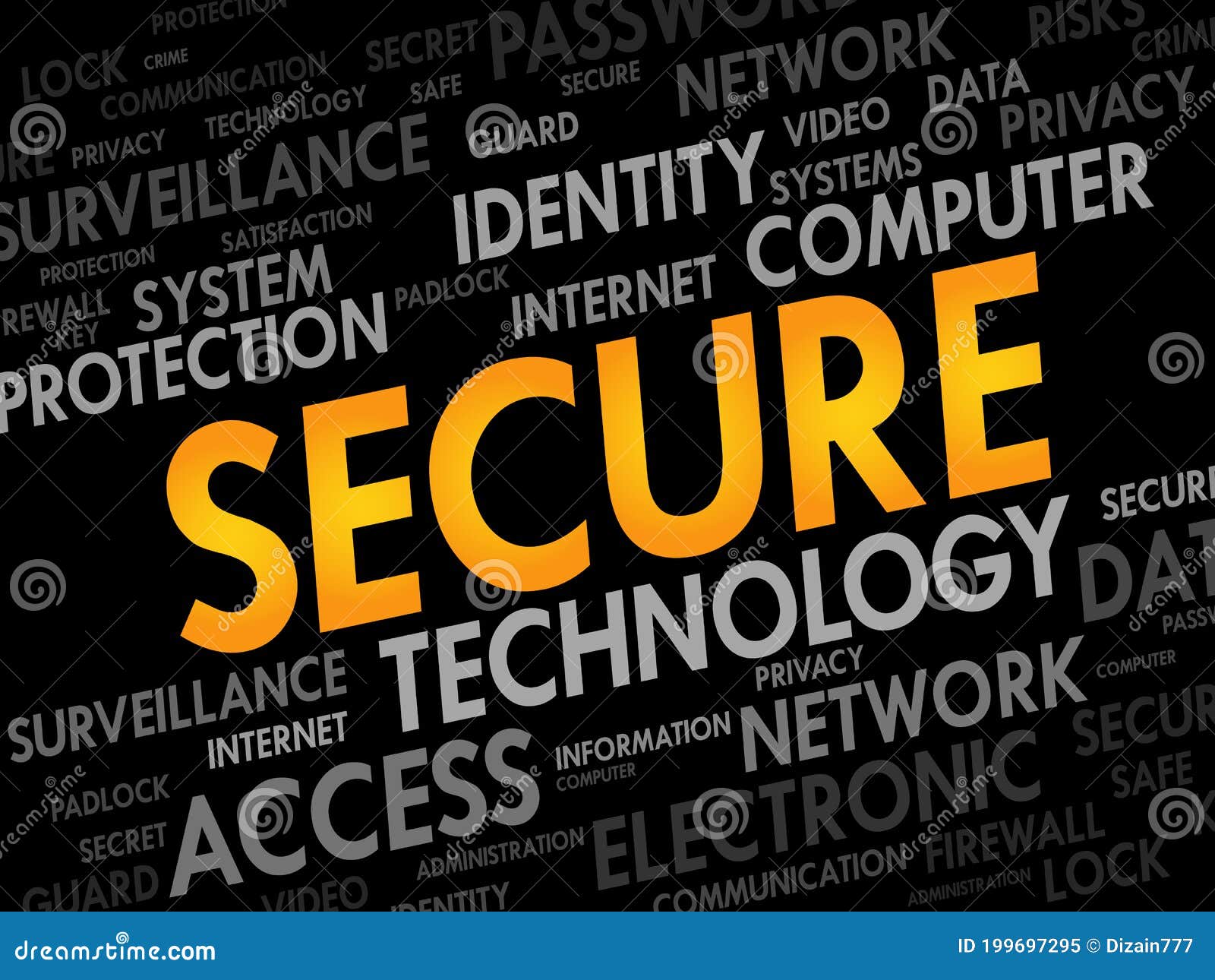SECURE word cloud stock illustration. Illustration of detection - 199697295