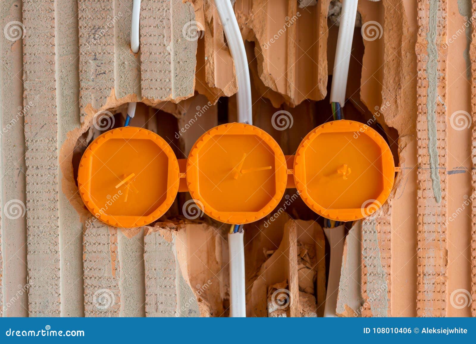 Secured Electrical Socket Against Plastering in Red Brick Wall in House ...