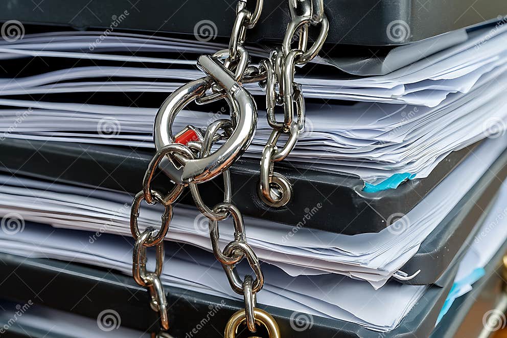 Secured Files, a Pile of Paper Bound with a Heavy Metal Chain, an Image ...
