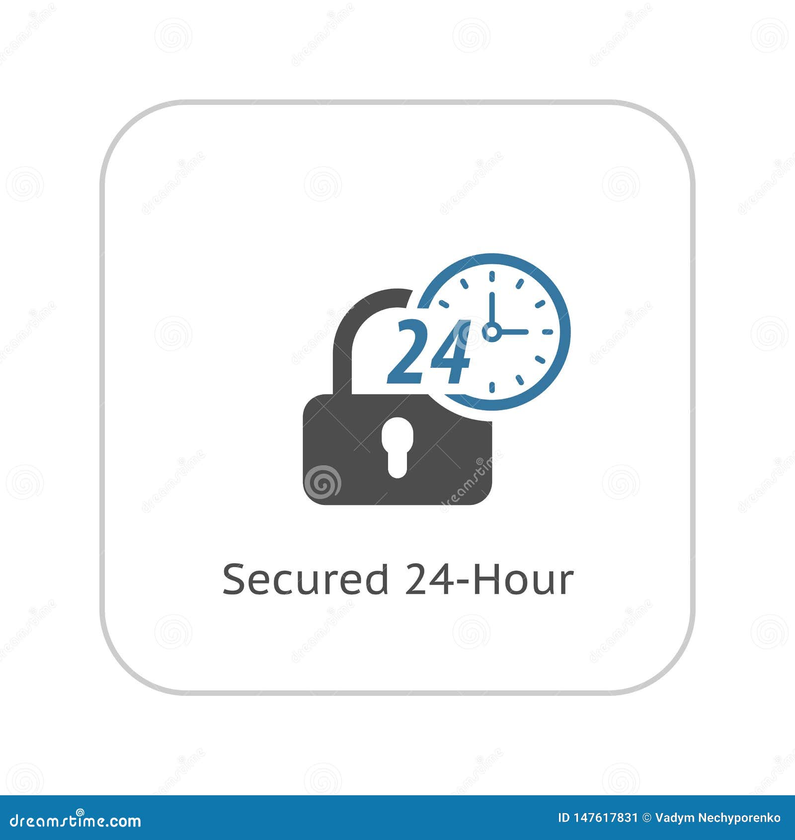 Secured 24-hour Icon. Flat Design Stock Illustration - Illustration of ...