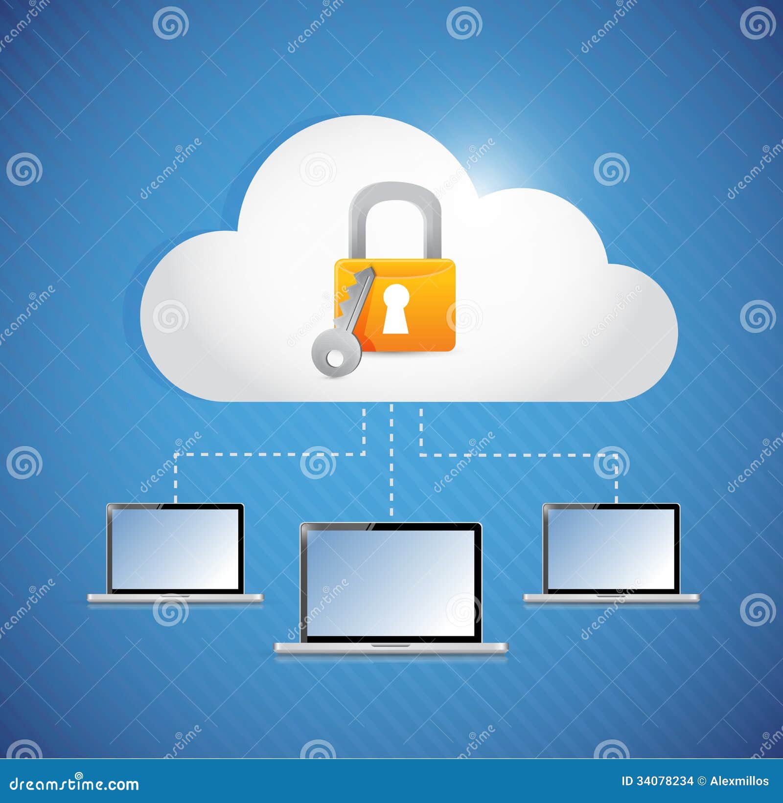 Secured Laptop and Cloud Storage Connection. Stock Illustration ...