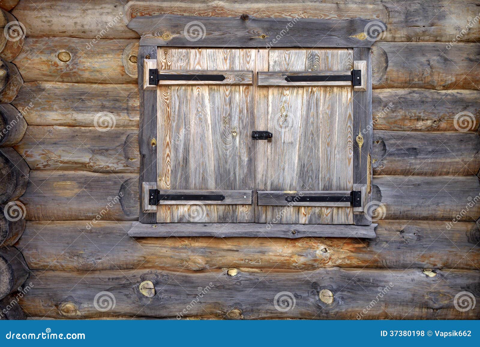 Secured log house window. stock photo. Image of simple - 37380198