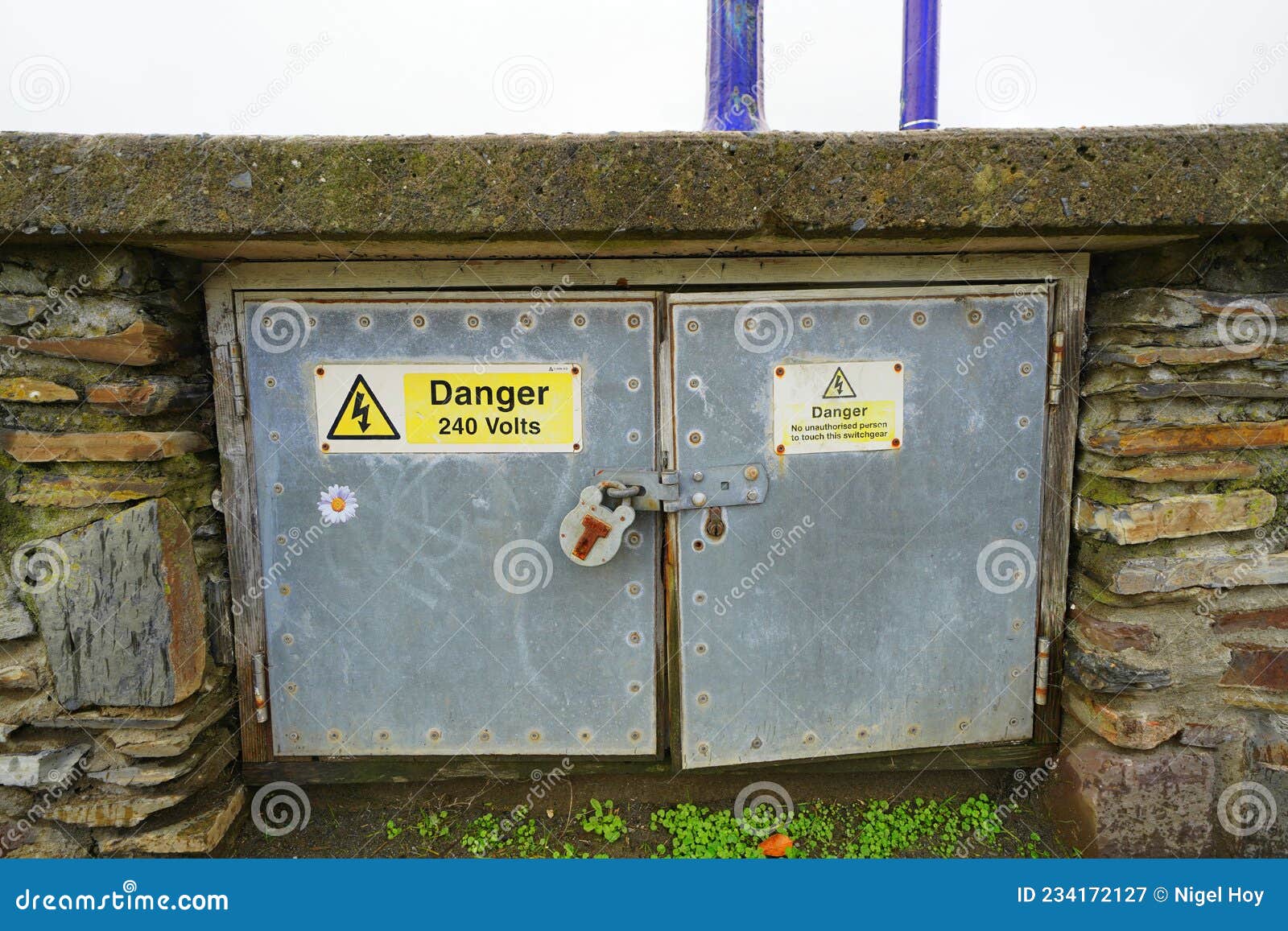 Locked Electrical Panel On The Wall Painted With Yellow Oil Paint ...