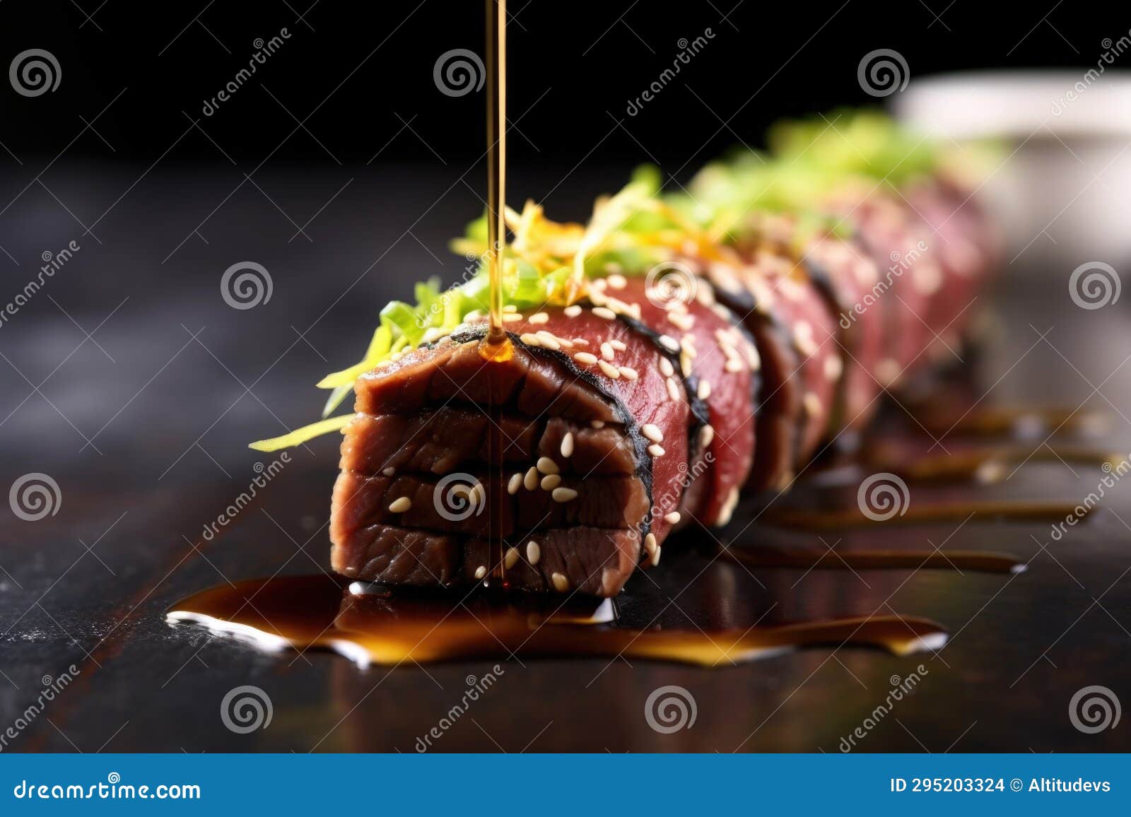 Securing Beef Teriyaki Roll with a Toothpick Stock Illustration ...