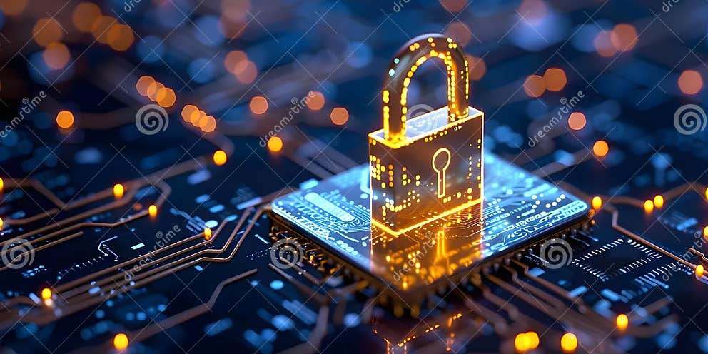 Securing Data Connections with Network Security and Binary Code Padlock. Concept Network ...