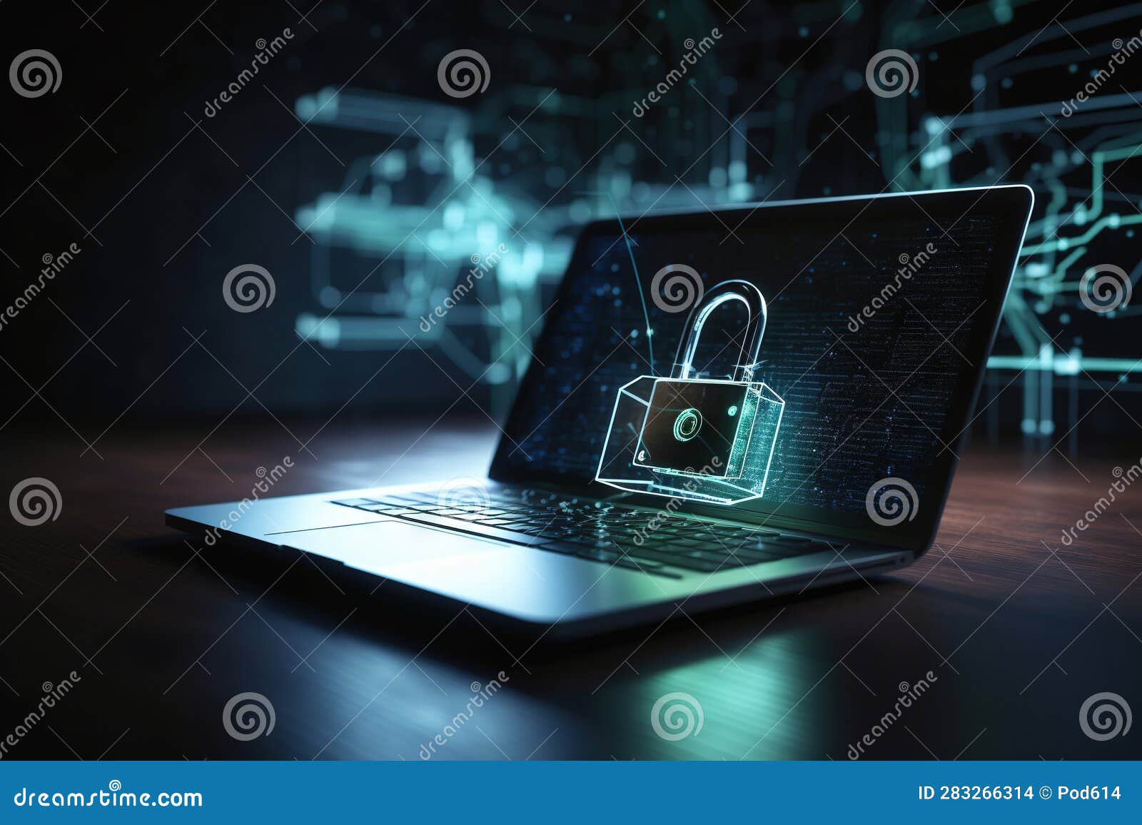 Securing the Digital Domain: Laptop with Padlock Symbolizing ...