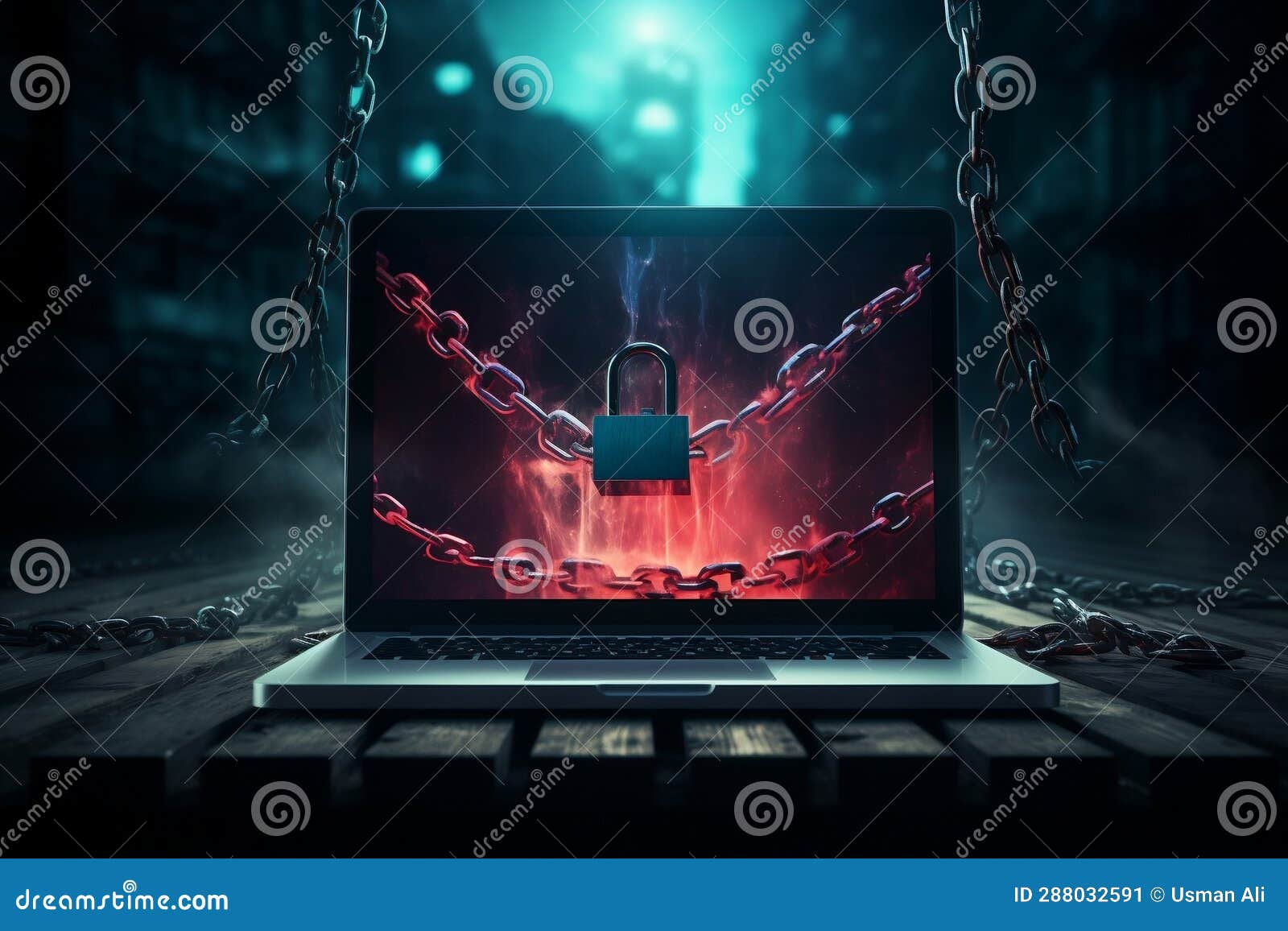Securing a Laptop with Chains and a Padlock. AI Stock Illustration ...