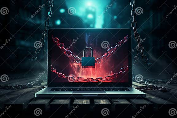 Securing a Laptop with Chains and a Padlock. AI Stock Illustration ...