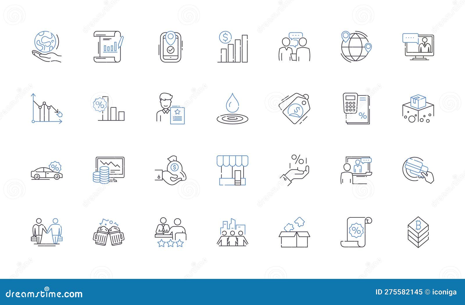 Securities Markets Line Icons Collection Stocks Bonds Investing
