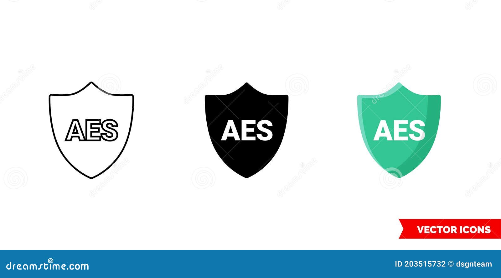 Security AES Icon of 3 Types Color, Black and White, Outline. Isolated ...