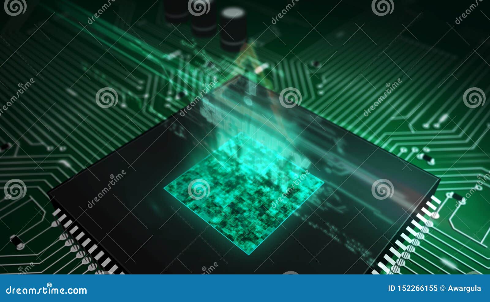 CPU on Board with Security Alert Hologram Stock Illustration ...