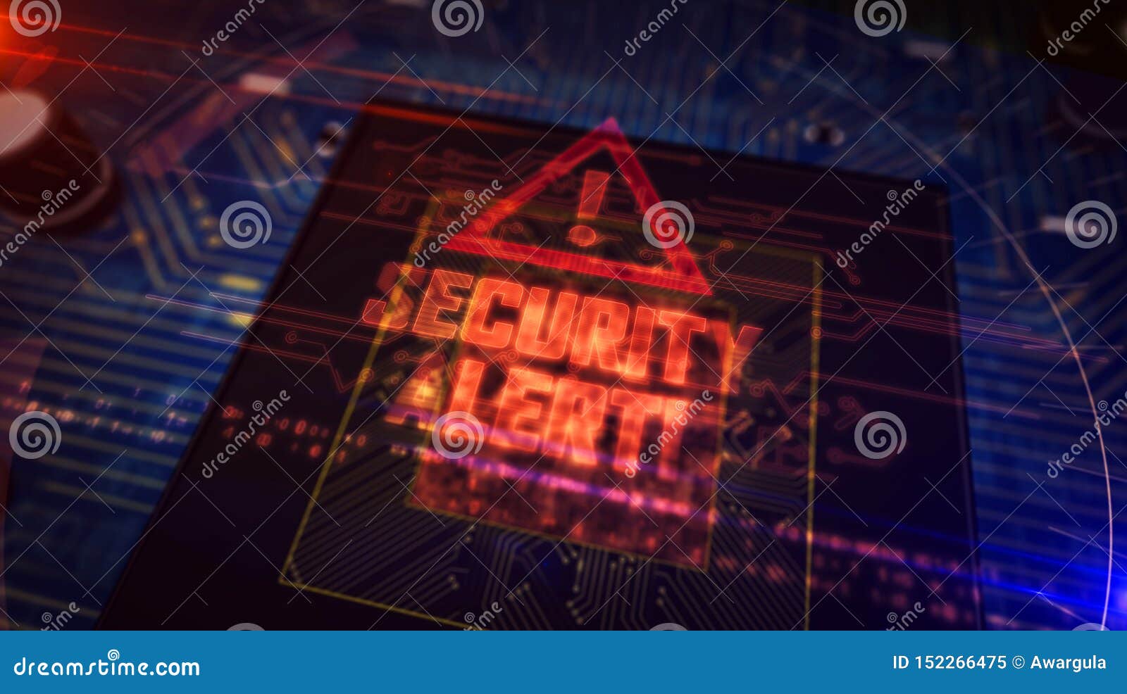 CPU on Board with Security Alert Hologram Stock Illustration ...