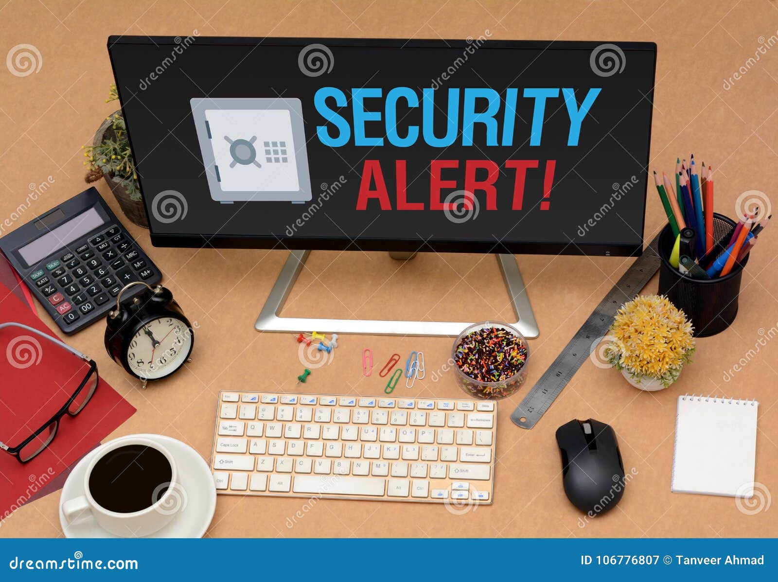 Security Alert Sign on Office Computer Display Stock Image - Image of ...