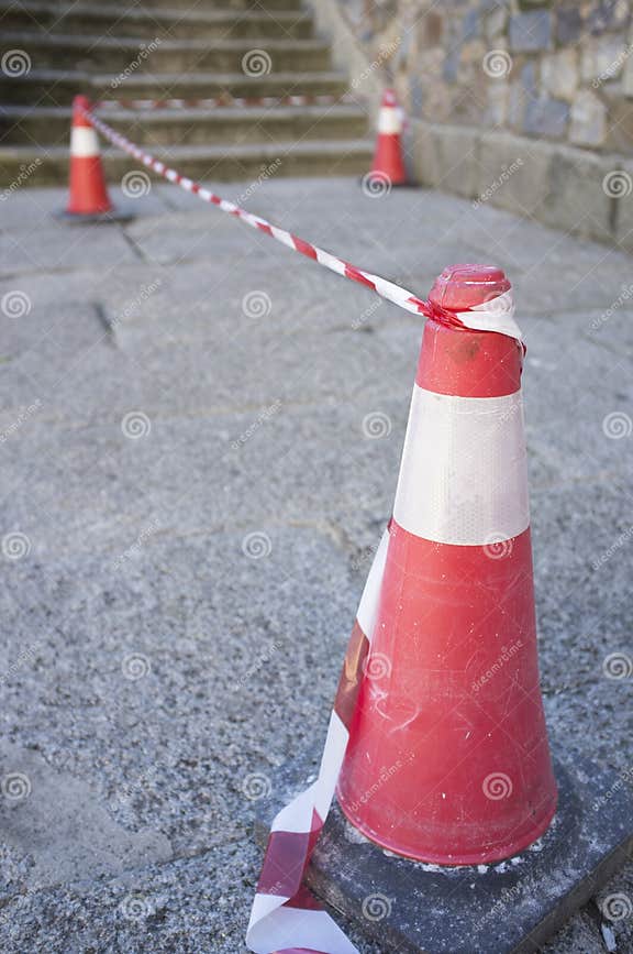 Security Area Marked by Cones and Tape Stock Photo - Image of area ...
