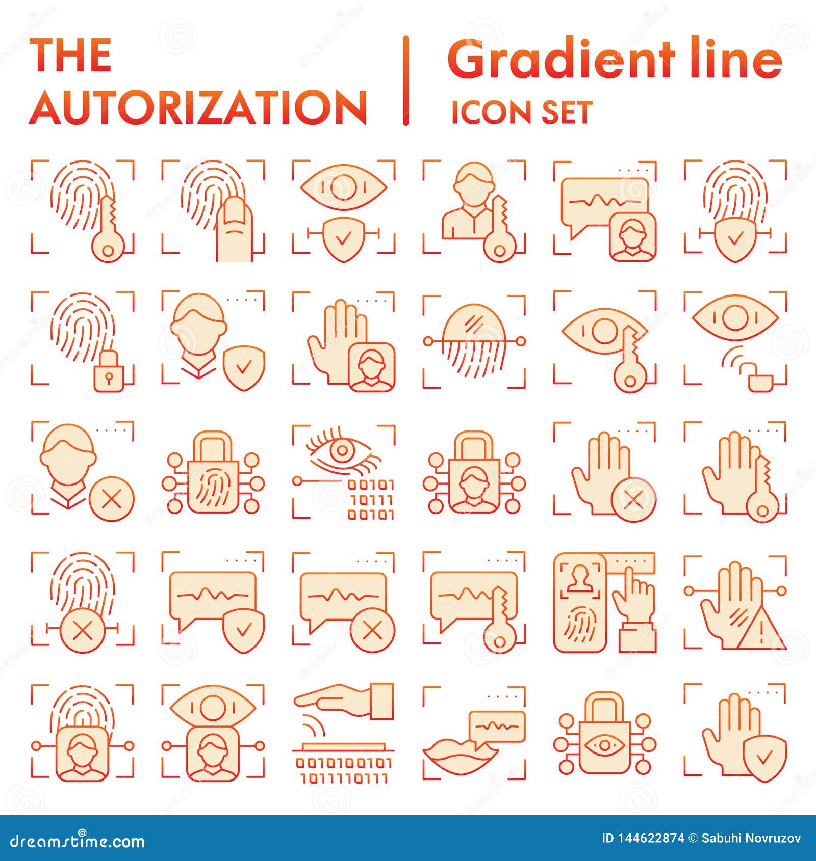 Security Authorization Line Icon Set, Identification Scanner Symbols ...
